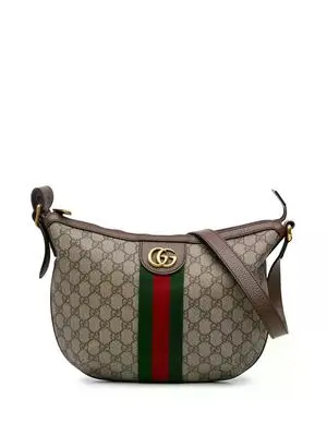 Gucci 2016-2026 Small Gg Supreme Web Ophidia Half Moon Crossbody Bag - Neutrals