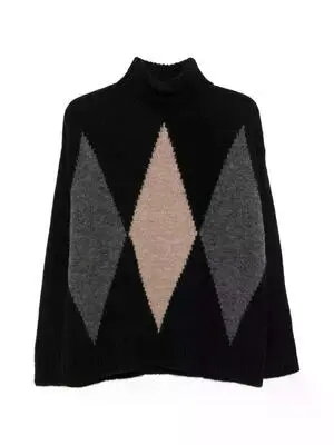 JUCCA Argyle Intarsia Roll Neck Sweater - Black
