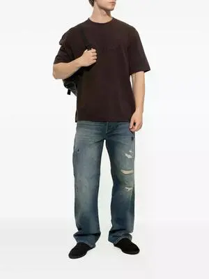 Emporio Armani Piqué Jersey T-shirt With Embroidered Raised Logo - Brown