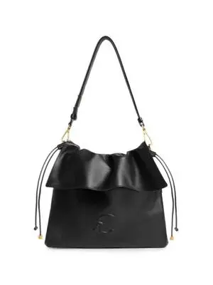 COCCINELLE Lidia Logo-embossed Drawstring Shoulder Bag - Black