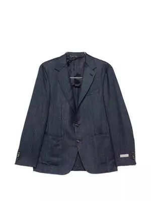 Canali Herringbone-weave Notched-lapel Blazer - Blue