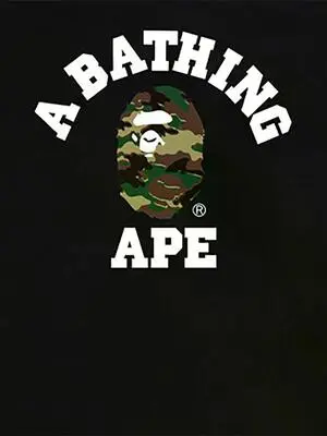 A BATHING APE Glitch Woodland Camo College T-shirt - Black
