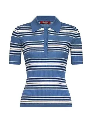 Max Mara Striped Ribbed-knit Polo Shirt - Blue