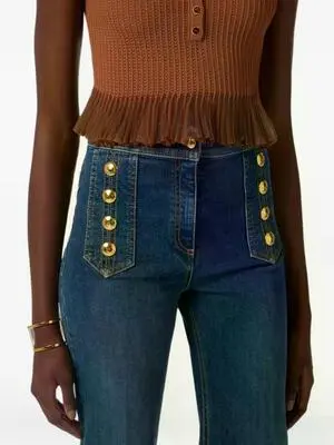 Elisabetta Franchi Tone Button Denim Palazzo Pants - Blue