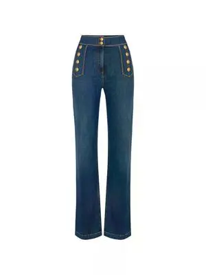 Elisabetta Franchi Tone Button Denim Palazzo Pants - Blue