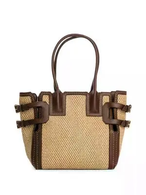 FRACOMINA Studded Raffia-effect Bucket Bag - Neutrals