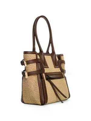 FRACOMINA Studded Raffia-effect Bucket Bag
