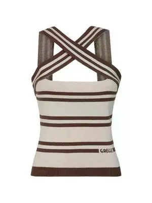 GAELLE PARIS Striped Cross-strap Knitted Top