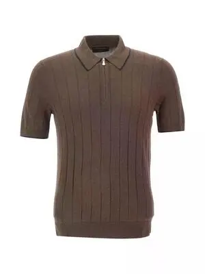GRAN SASSO Ribbed-knit Zip-collar Polo Shirt - Brown