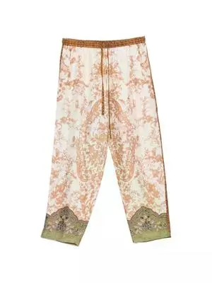 PIERRE-LOUIS MASCIA Floral-print Drawstring-waist Trousers - Neutrals