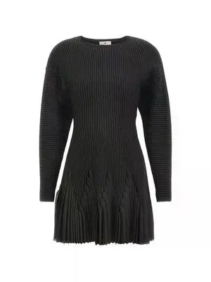 Elisabetta Franchi Ribbed Pleated Mini Dress - Black