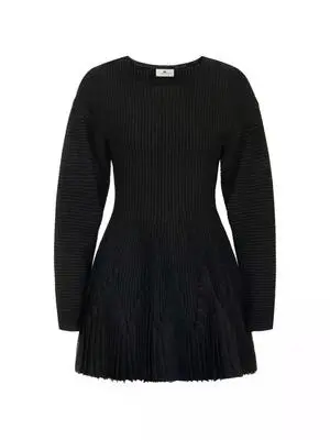 Elisabetta Franchi Ribbed Pleated Mini Dress - Black