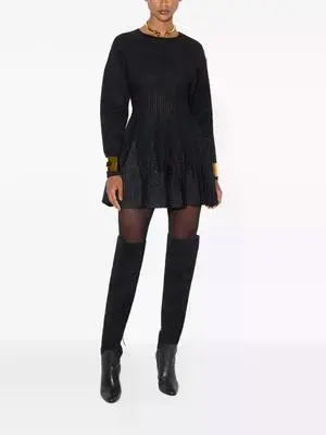 Elisabetta Franchi Ribbed Pleated Mini Dress - Black