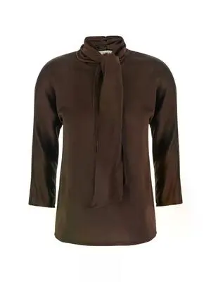 JUCCA Pussy-bow Long-sleeve Blouse - Brown