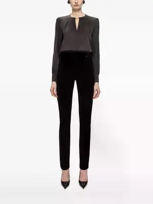 NISSA Satin Viscose V-neck Top - Black