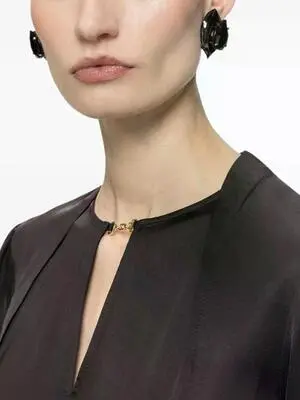 NISSA Satin Viscose V-neck Top With Gold-tone Hardware