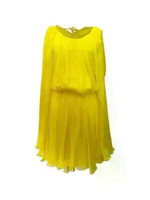 Dolce & Gabbana Silk Chiffon Raglan Sleeve Mini Dress - Yellow