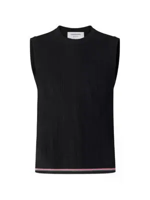 Thom Browne Rwb Stripe Ribbed Top - Black