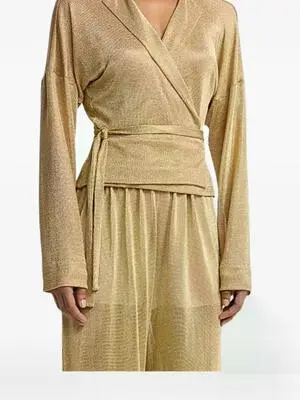 Alberta Ferretti Wrap-style Metallic-effect Shirt - Gold