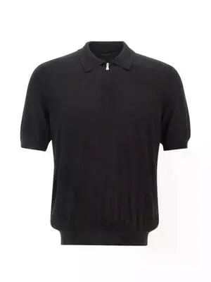 GRAN SASSO Zip-collar Short-sleeve Polo Shirt - Black