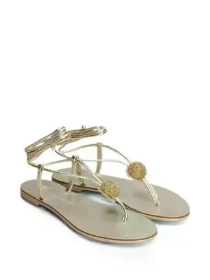 NICOLAS LAINAS Embellished Wrap-around Sandals - Gold
