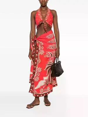 Farm Rio Ainika Floral Print Maxi Skirt - Red