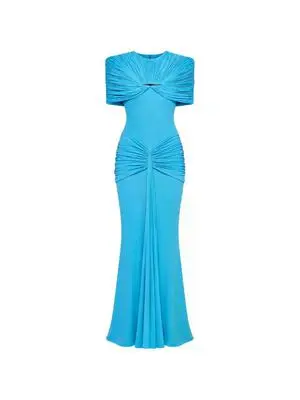 CHATS BY C.DAM Sarah Draped Maxi Dress With Metal Accessory - Blue