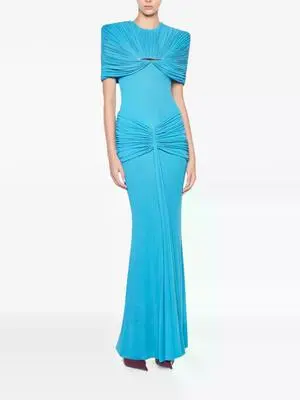 CHATS BY C.DAM Sarah Draped Maxi Dress With Metal Accessory - Blue