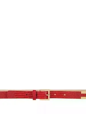 Elisabetta Franchi Leather Belt With Lizard Print And Gold Tone Logo Embellishments