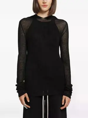 Rick Owens Long Sleeve Ribbed Knit Cashmere T-shirt - Black