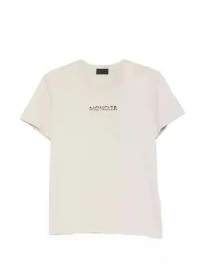 Moncler Crewneck T-shirt With Logo Detail - Neutrals