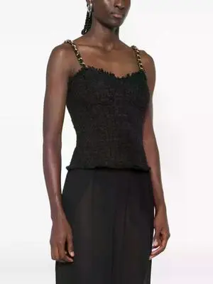 Balmain Chain-strap Tweed Sweetheart Neck Top