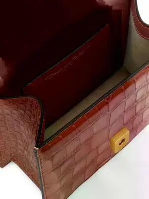 Oscar De La Renta Mini Tro Crocodile-effect Floral-appliqué Cutch Bag