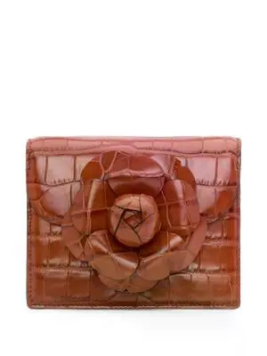 OSCAR DE LA RENTA Mini Tro Crocodile-effect Floral-appliqué Cutch Bag