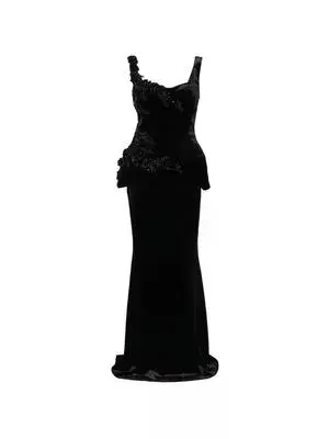 ADAMARIS Bead-embellished Velvet Maxi Skirt And Top Set - Black