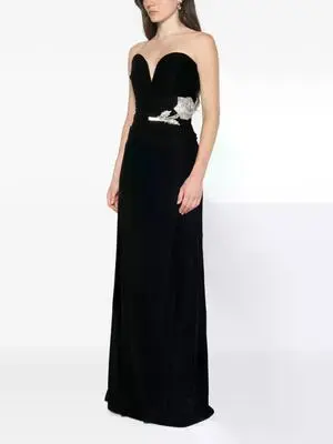 ADAMARIS Crystal-embellished Strapless Velvet Maxi Dress