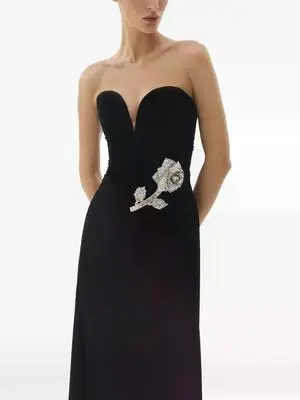 ADAMARIS Crystal-embellished Strapless Velvet Maxi Dress