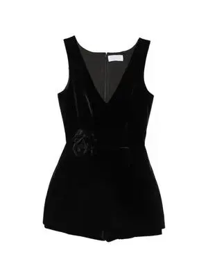 ADAMARIS V-neck Rose Detail Velvet Playsuit