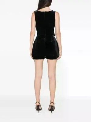 ADAMARIS V-neck Rose Detail Velvet Playsuit