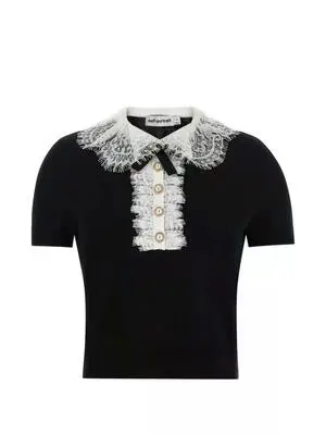SELF-PORTRAIT Lace-collar Knitted Top - Black