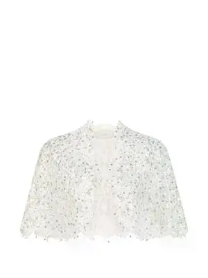ADAMARIS Sequin-embroidered Lace Cropped Jacket - White