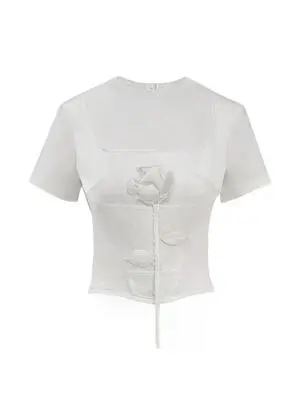 SEEN USERS Blooming Belle Rose-embroidered T-shirt - White