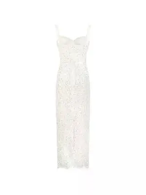 ADAMARIS Sequin-embroidered Lace-trimmed Midi Dress