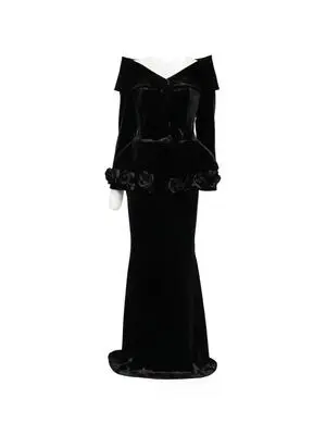 ADAMARIS Floral-appliqué Maxi Skirt And Top Set - Black