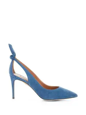 AQUAZZURA Bow-detail Stiletto Pointed-toe Mules - Blue