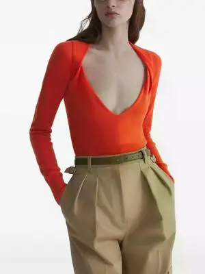 MUGLER Cashmere V-neck Knit Top - Red