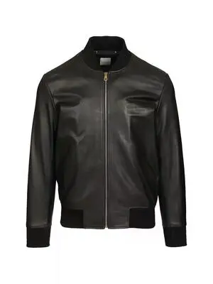 Paul Smith Leather Bomber Jacket - Black