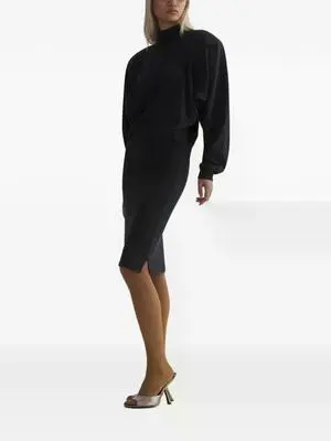 MUGLER Midi Dress With Padded Shoulders And Turtleneck - Black