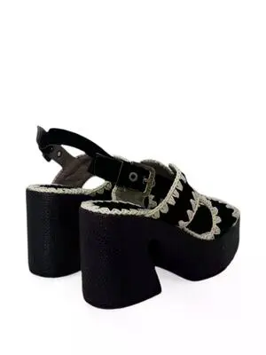 Mou Crochet-trim Platform Sandals - Black