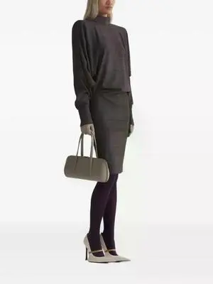 MUGLER Midi Dress With Batwing Sleeves And Embroidered Logo - Brown